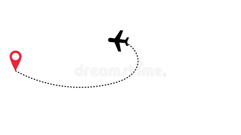 Animated Airplane Flight Path To Destination with Pin Location on White ...