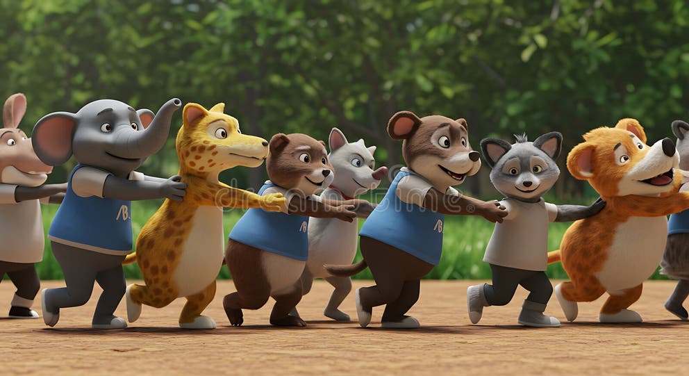 Animated Animals in a Joyful Conga Line Promoting Teamwork and Unity ...