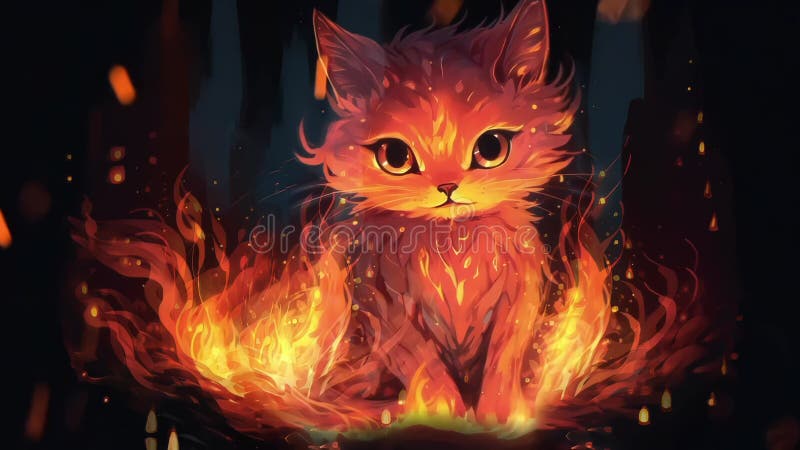 Animated Background Fire Cat With Flames And Sparks Magic Fiery Kitty Looping Stock Video