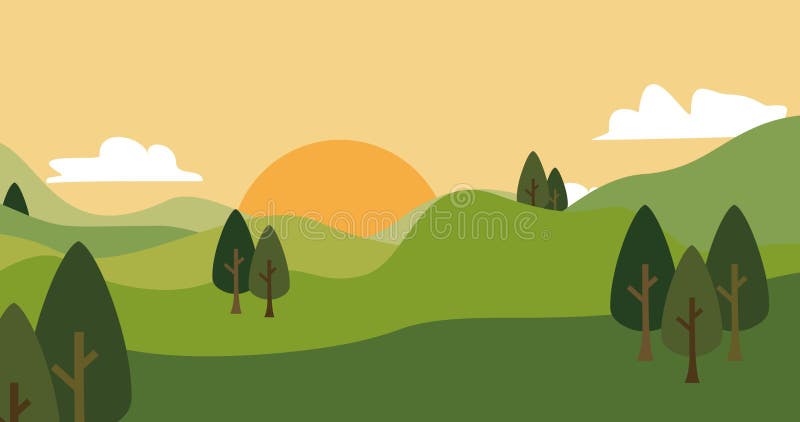 Animated Background of Green Hills and Trees with Warm Sunshine Stock ...