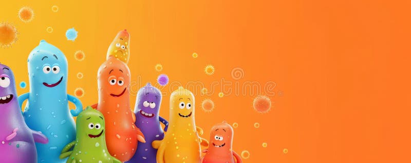 Animated Bacteria Characters with Cute, Smiling Faces, Gathered in a ...