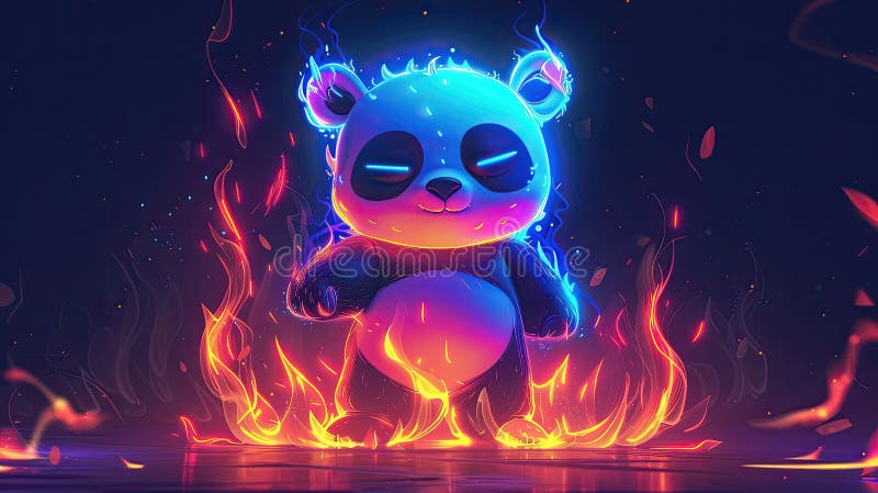 An Animated Bear Cub Surrounded by Magical Flames and Blue Aura in the ...