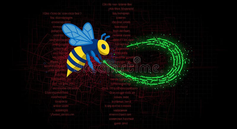 Animated Bee with Digital Data Stream in a Dark Backdrop Stock Illustration - Illustration of ...
