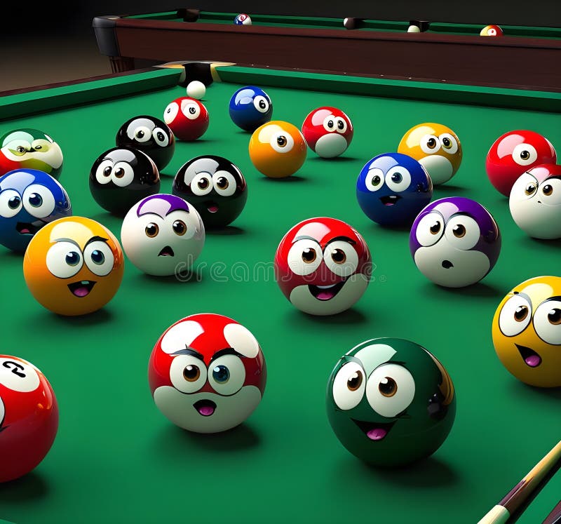 Animated Billiard Ball Stoned Creatures with Faces and Hair Stock ...