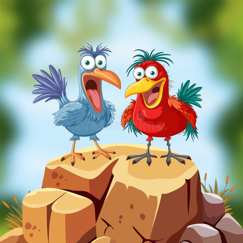 Animated Birds Chatting on a Stump Stock Illustration - Illustration of ...