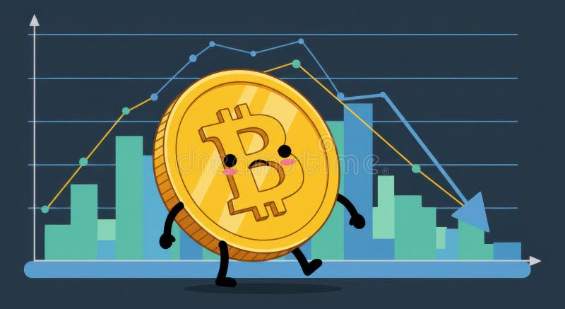 Animated Bitcoin Character in Front of Declining Cryptocurrency Market ...
