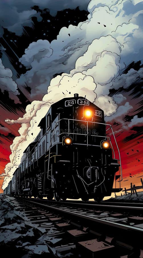 Animated of Black Train with Smoke Stock Illustration - Illustration of ...