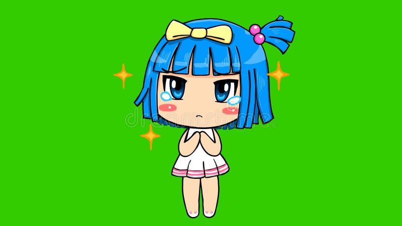Animated Blue-Haired Girl Standing and Begging Green Screen Stock Video ...