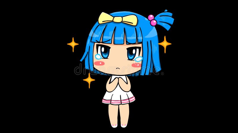 Animated Blue-Haired Girl Standing and Begging Transparent Background ...