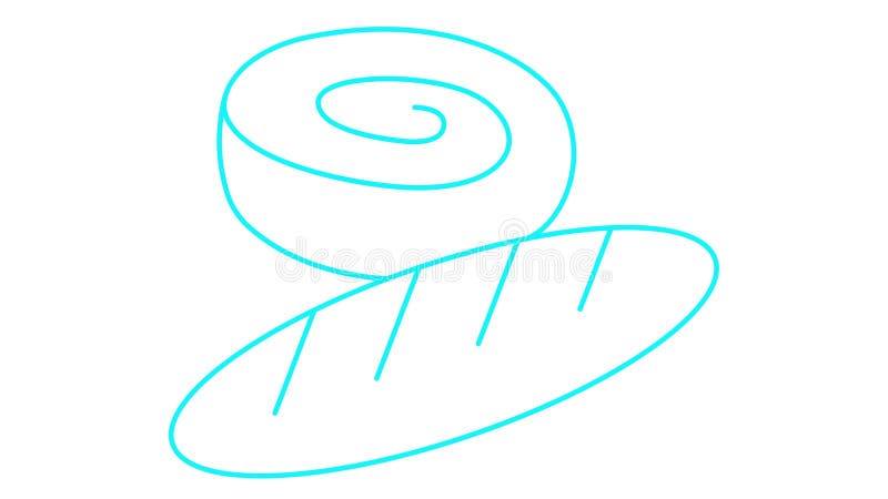 Animated Blue Linear Bread and Roll is Drawn. Line Symbol of Bakery ...