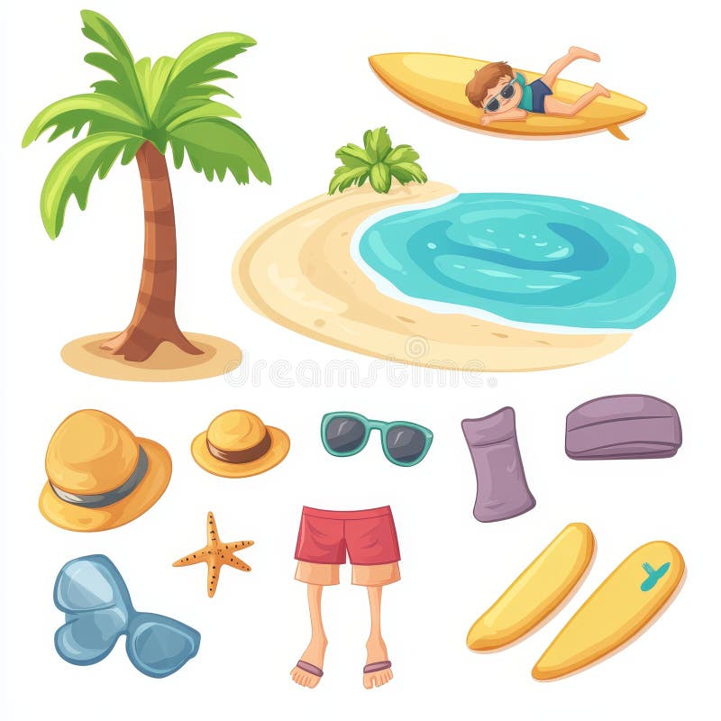 An Animated Boy Lies on a Mat and Enjoys the Beach S View Stock Image ...