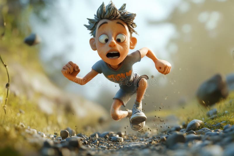 Animated Boy Running through Forest Stock Illustration - Illustration ...