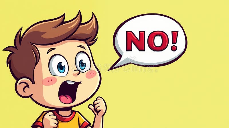 Comic Style Surprised Boy with Speech Bubble Saying No Stock ...