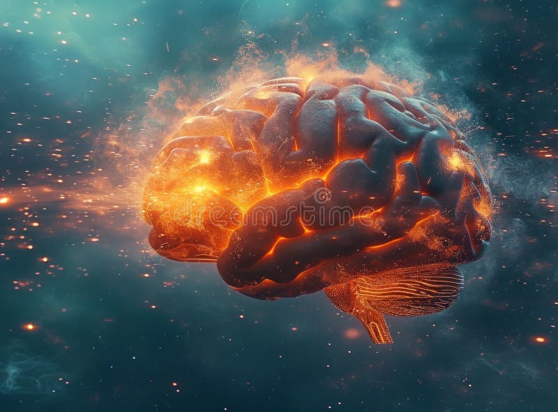 Animated Brain with Rays of Light that Shoot from the Brain Stock Image ...