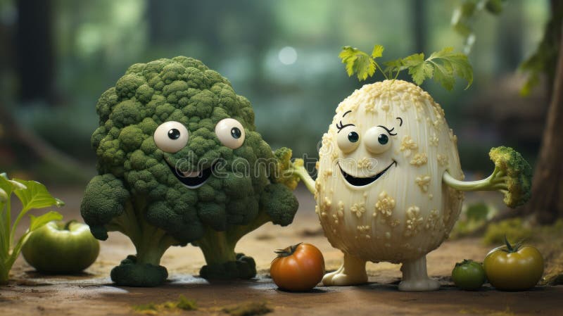 Animated Broccoli and Cauliflower Characters Talking To Each Other, AI ...