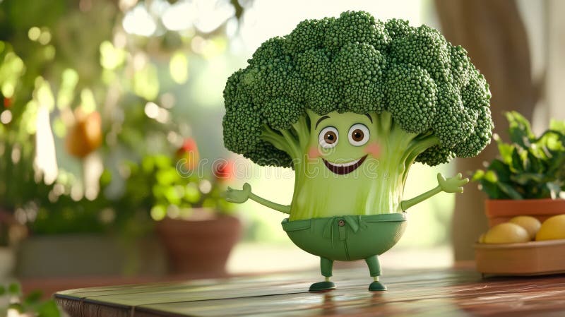 Animated Broccoli Character with Happy Expression in Bright Setting ...