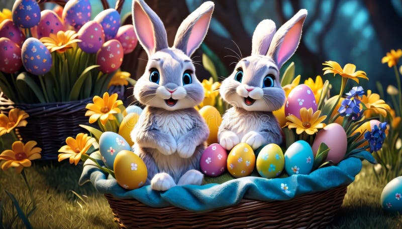 Animated Bunnies with Easter Eggs Stock Photo - Image of decoration ...