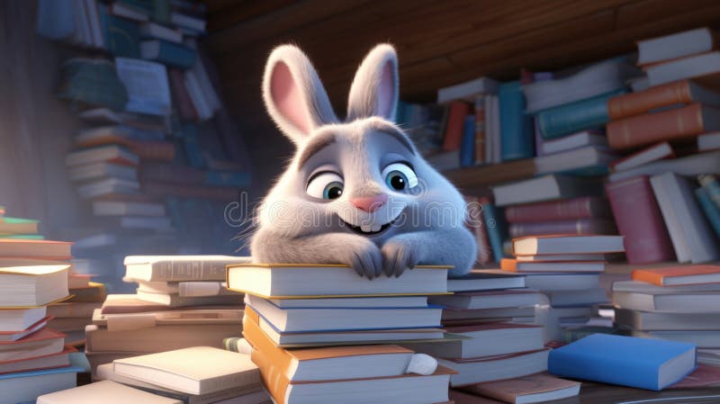 Cheerful Bunny with Books stock illustration. Illustration of fantasy ...