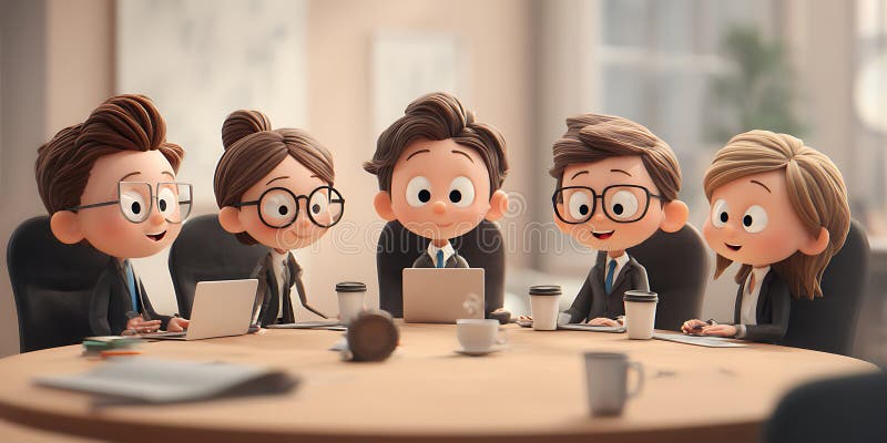 Animated Business Team Meeting Diverse Characters in a Collaborative ...
