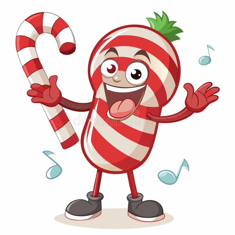 Animated Candy Cane Character Joyfully Singing with a Candy Cane Stock ...