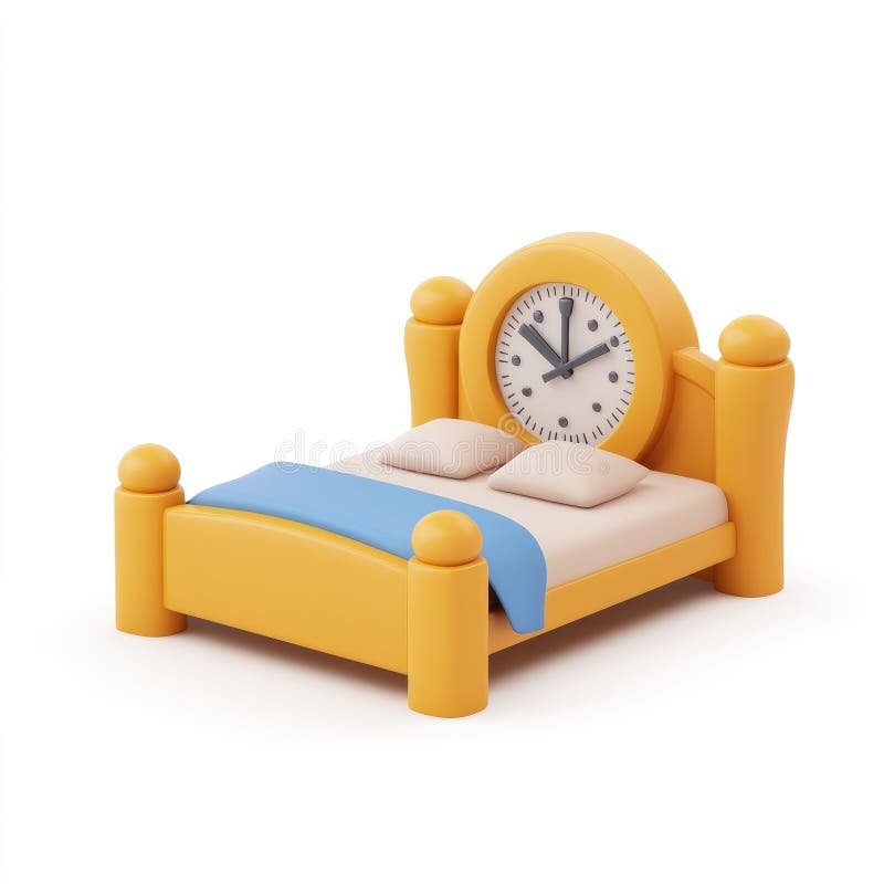 Yellow Bed with Clock Headboard: Comfortable Sleep Time Stock ...