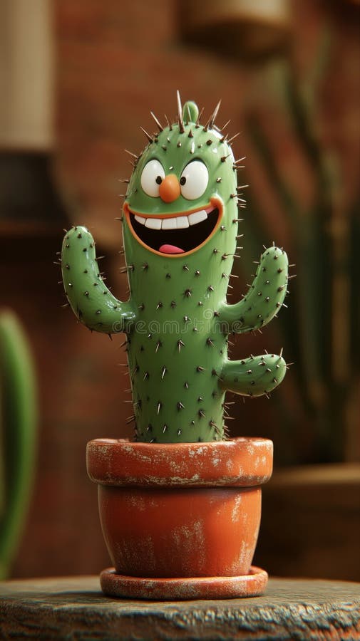 Animated Cartoon Cactus in a Pot with a Humorous Expression Stock Photo ...