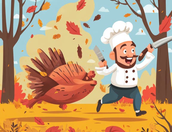 Animated Cartoon of a Chef Chasing a Turkey Stock Image - Image of ...