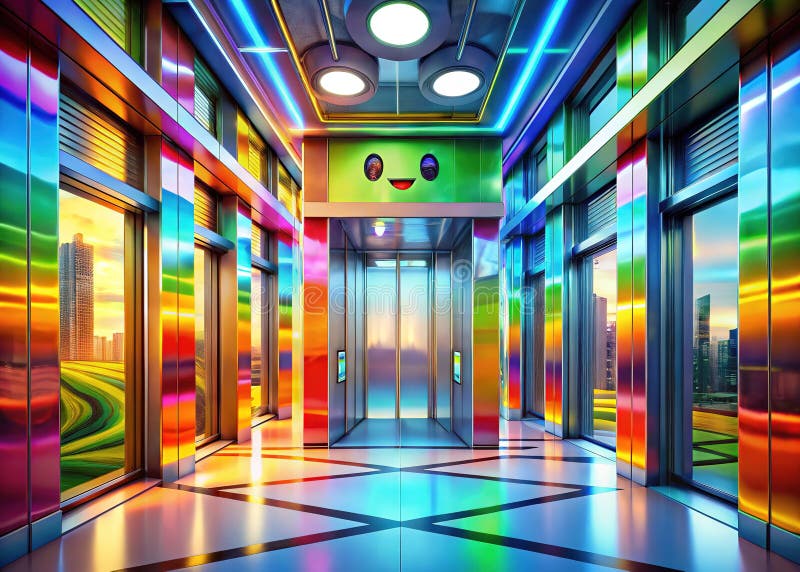 Animated Cartoon Elevator Design Modern Architecture Futuristic ...