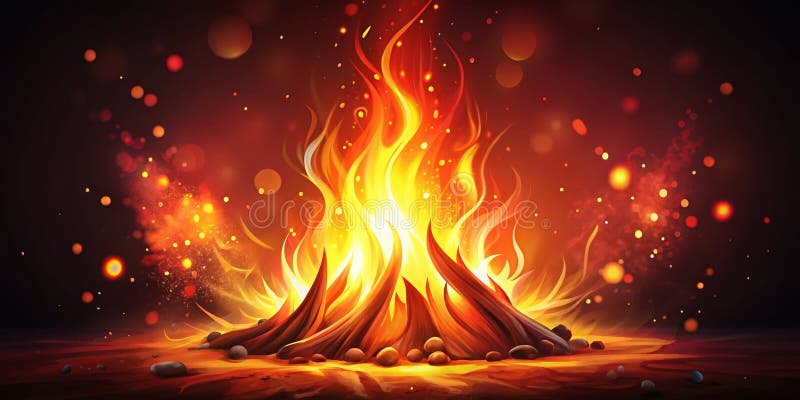 Animated Cartoon Fire Flames Nighttime Ember Glow for a Dynamic Burning ...