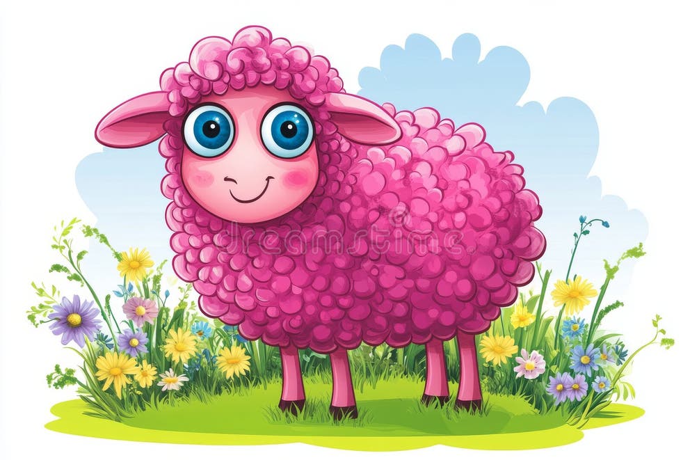 Animated Cartoon Sheep with Fluffy Wool Standing on a Grass Patch ...
