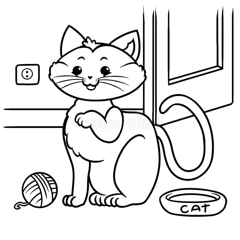 Line Drawing of a Cute Kitten for Coloring Stock Vector - Illustration ...