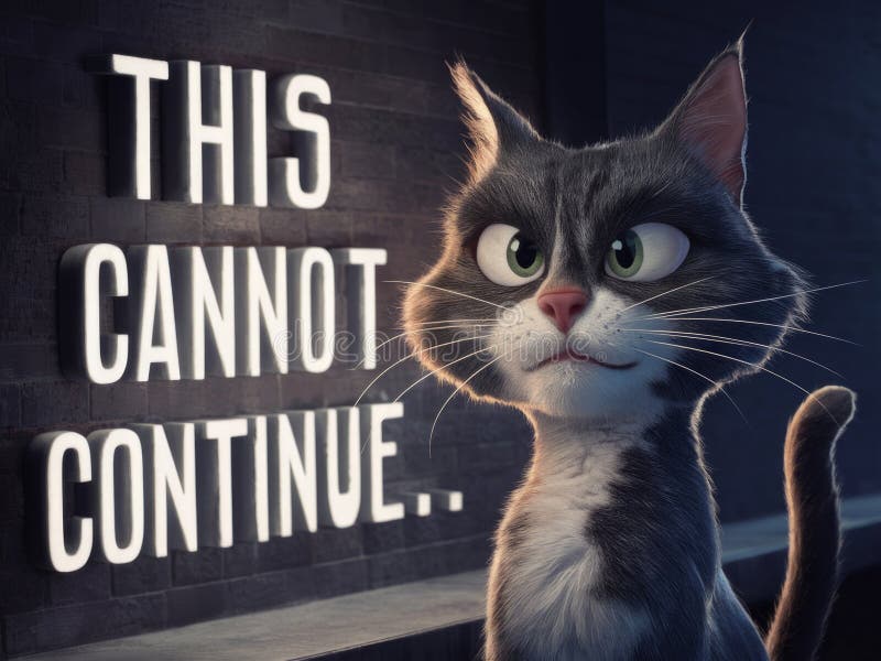 Animated Cat with Determined Expression in Front of Lit Sign this ...