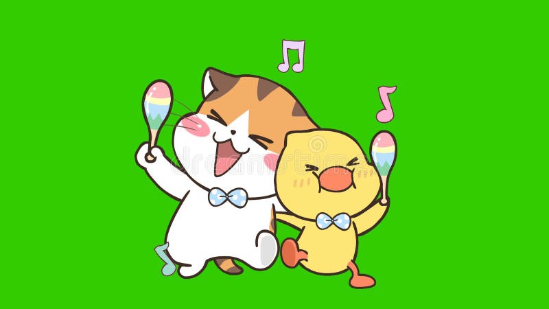 Animated Cat and Duck Dancing Together on Green Screen Stock Video ...