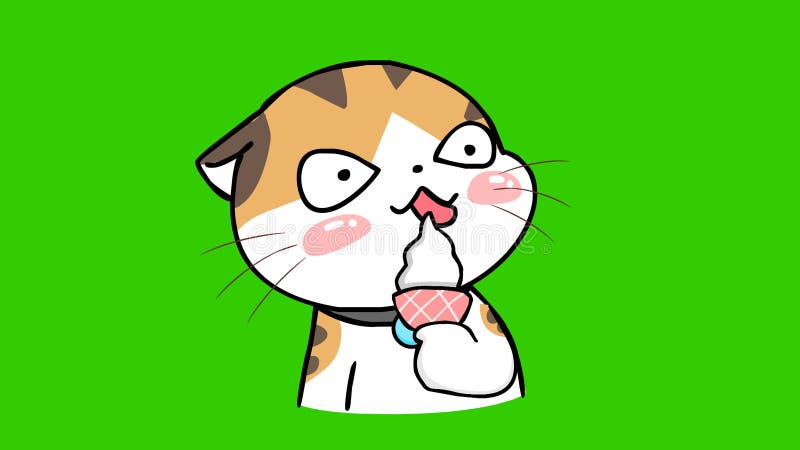 Animated Cat Eating Ice Cream - Green Screen Stock Video - Video of ...