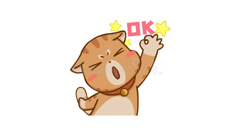 Animated Cat with OK Text - White Background Stock Footage - Video of ...