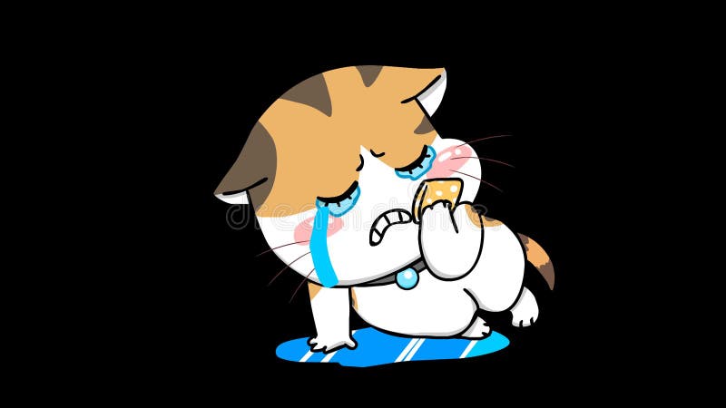 Animated Cat Sitting and Crying with a Handkerchief - Transparent ...