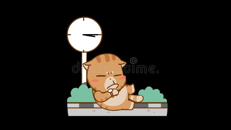 Animated Cat Waiting by the Roadside with Transparent Background Stock ...