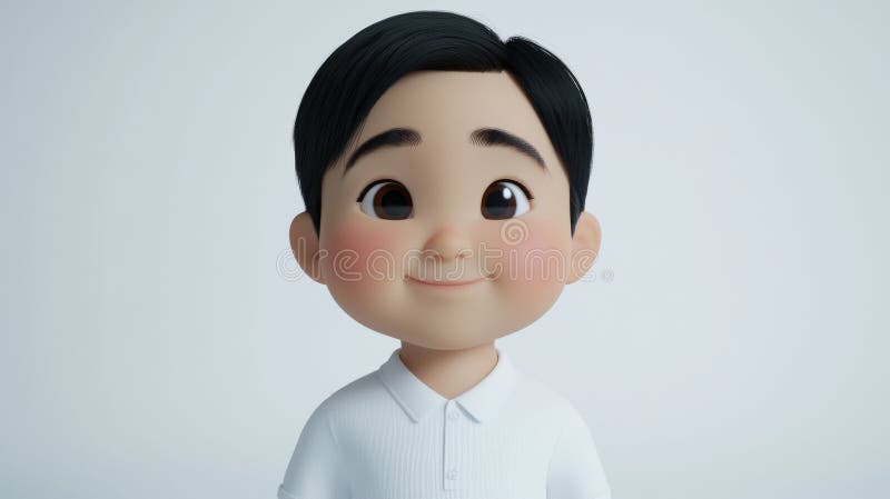 An Animated Character in 3D with a Shy Expression, Cheeks Blushing and ...