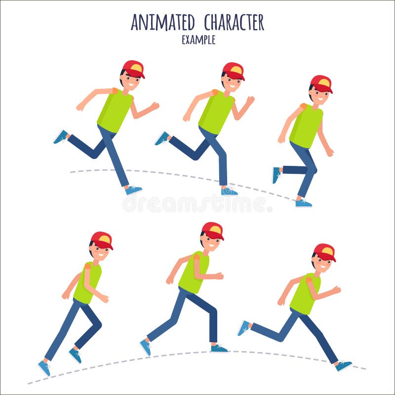 Animated Character Example with Boy in Motion Stock Vector ...