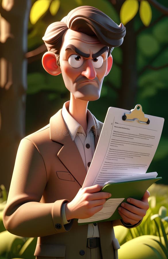 Animated Character Holding Documents in Forest with Serious Expression ...