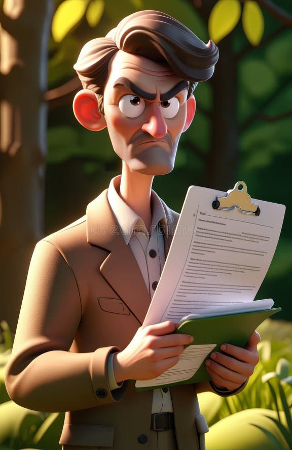 Animated Character Holding Documents in Forest with Serious Expression ...
