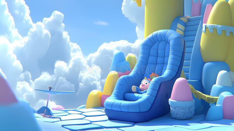 Animated Character Relaxing in a Whimsical Cloudscape Stock Photo ...