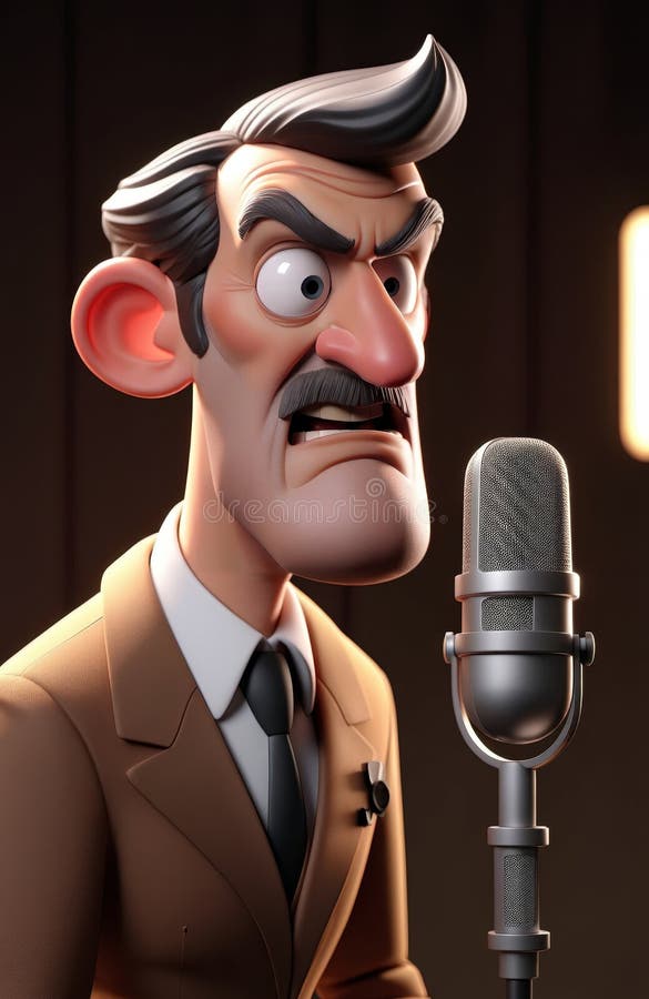 Animated Character in Retro Suit Speaking into Vintage Microphone Stock ...