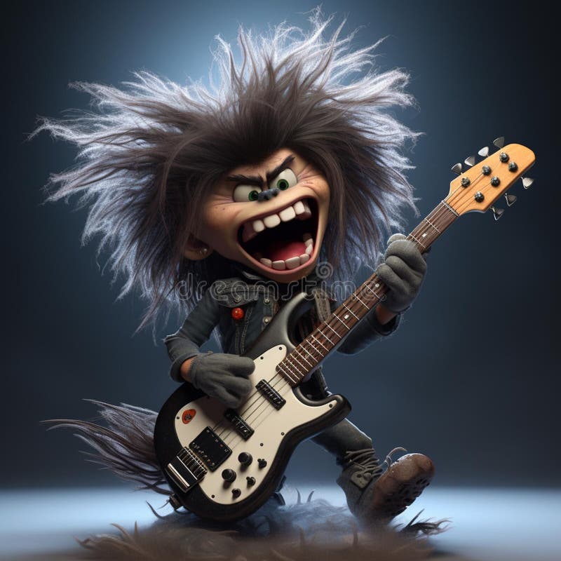 Animated Character Strumming an Electric Guitar in Front of a Dark ...