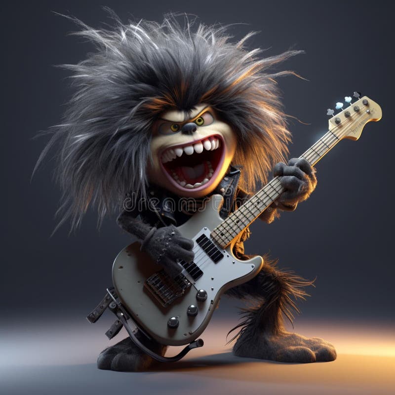 Animated Character Strumming an Electric Guitar in Front of a Dark ...