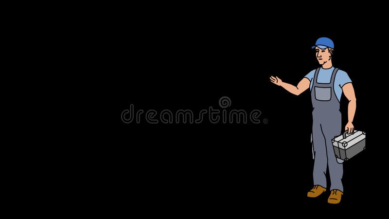 Animated Character Worker or Technician Stands in Full Growth and Says ... Animated Character Worker or Technician Stands in Full Growth and Says ...