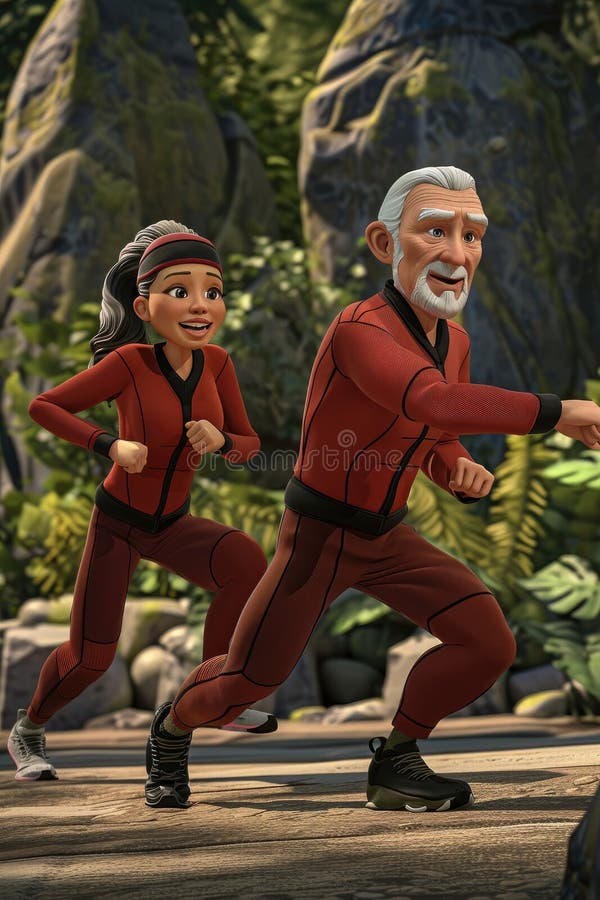 Animated Characters Running Together in a Jungle Setting. Stock Image ...