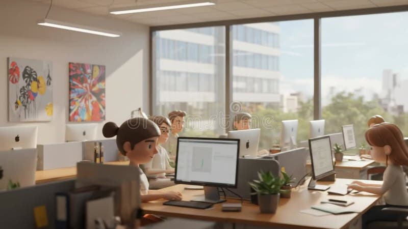 Characters Working at Computers in Modern Office Animation Stock Video ...