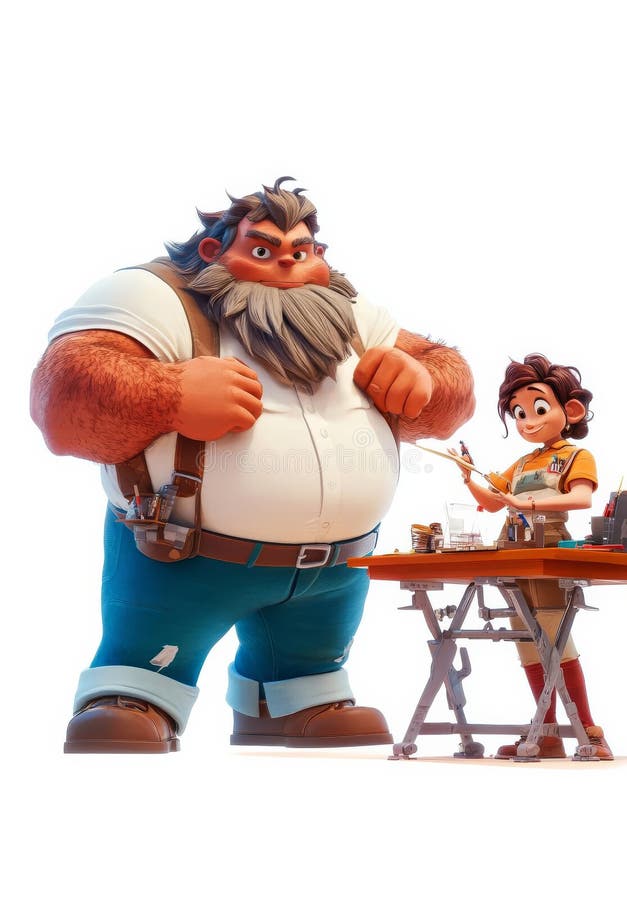 Animated Characters Working Together at a Table with Tools, Depicting ...