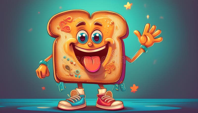 Animated Cheerful Bread Character with a Smiling Face, Waving Hands and ...